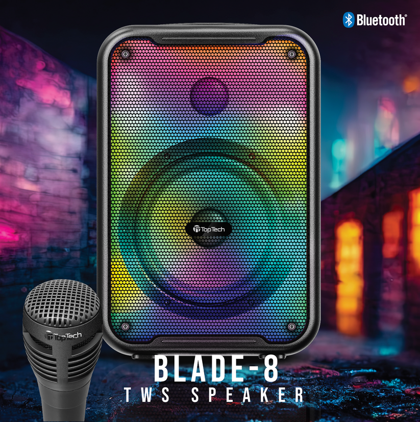 TOPTECH BLADE-8 8" Wireless Bluetooth Speaker, 4000W, TWS, Flame Light ...